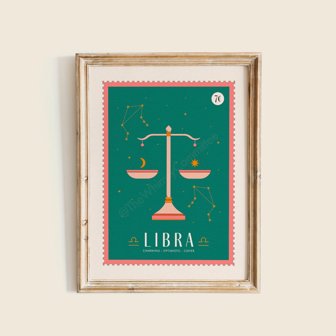 Libra Star Sign Art Print, Libra Zodiac Poster, Celestial Wall Art ...