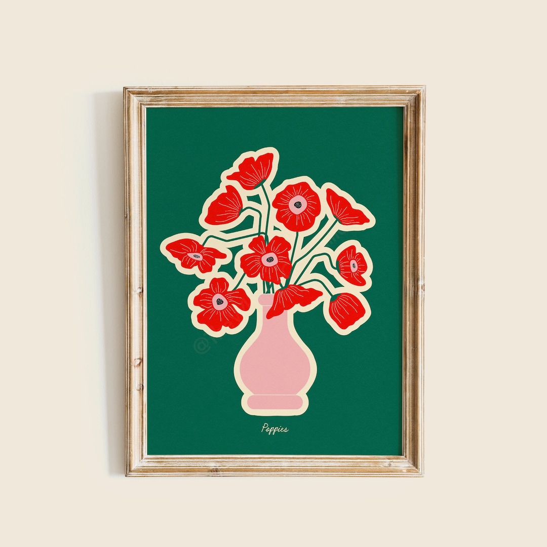 Poppies Art Print, Colorful Floral Poster, Poppy Illustration ...