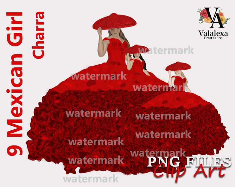 Charra vestido rojo svg clip art, Mexicana roja, quinceañera Clipart ...