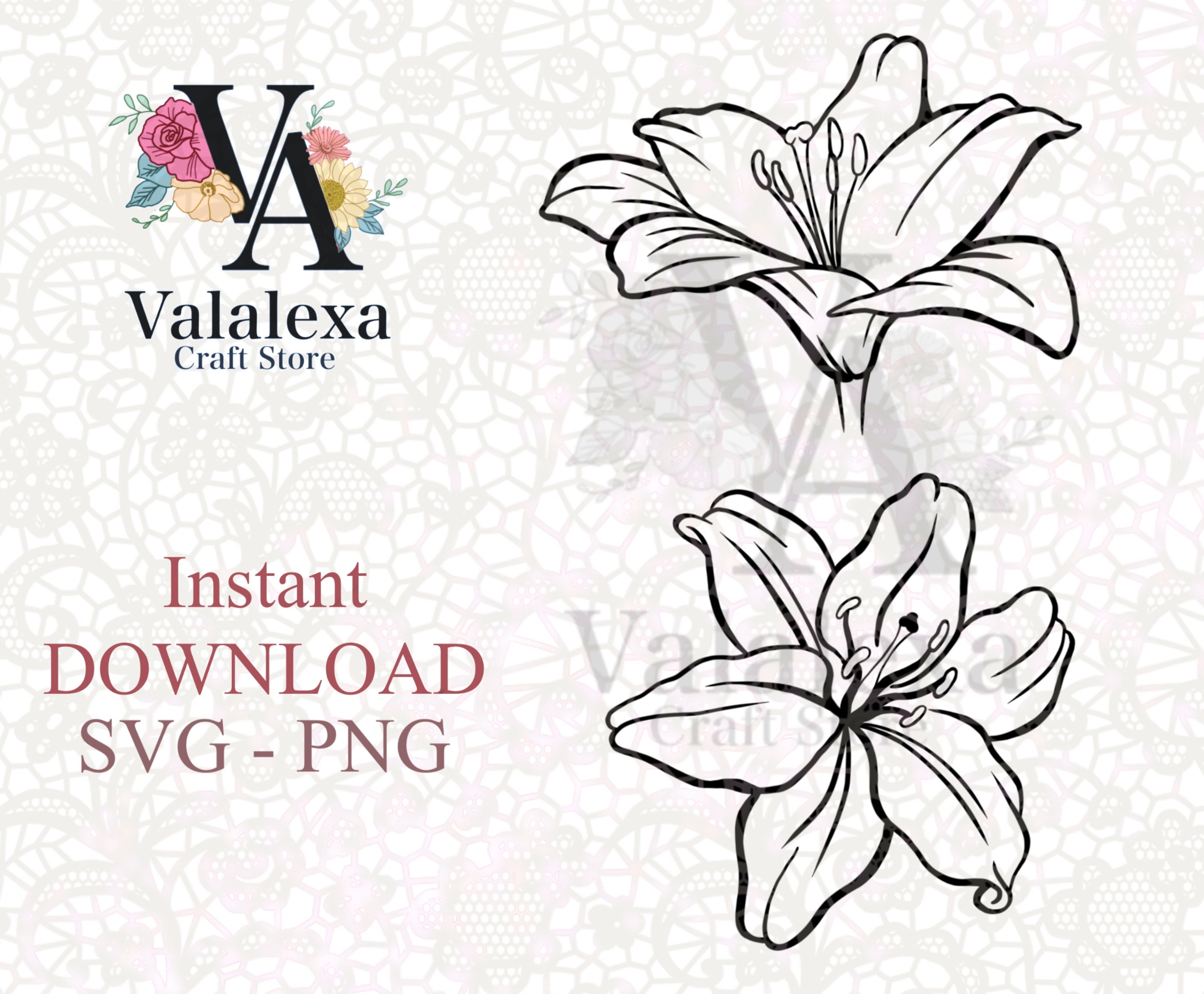 Lily SVG Bundle: Floral Cut Files (PNG, SVG) - Etsy
