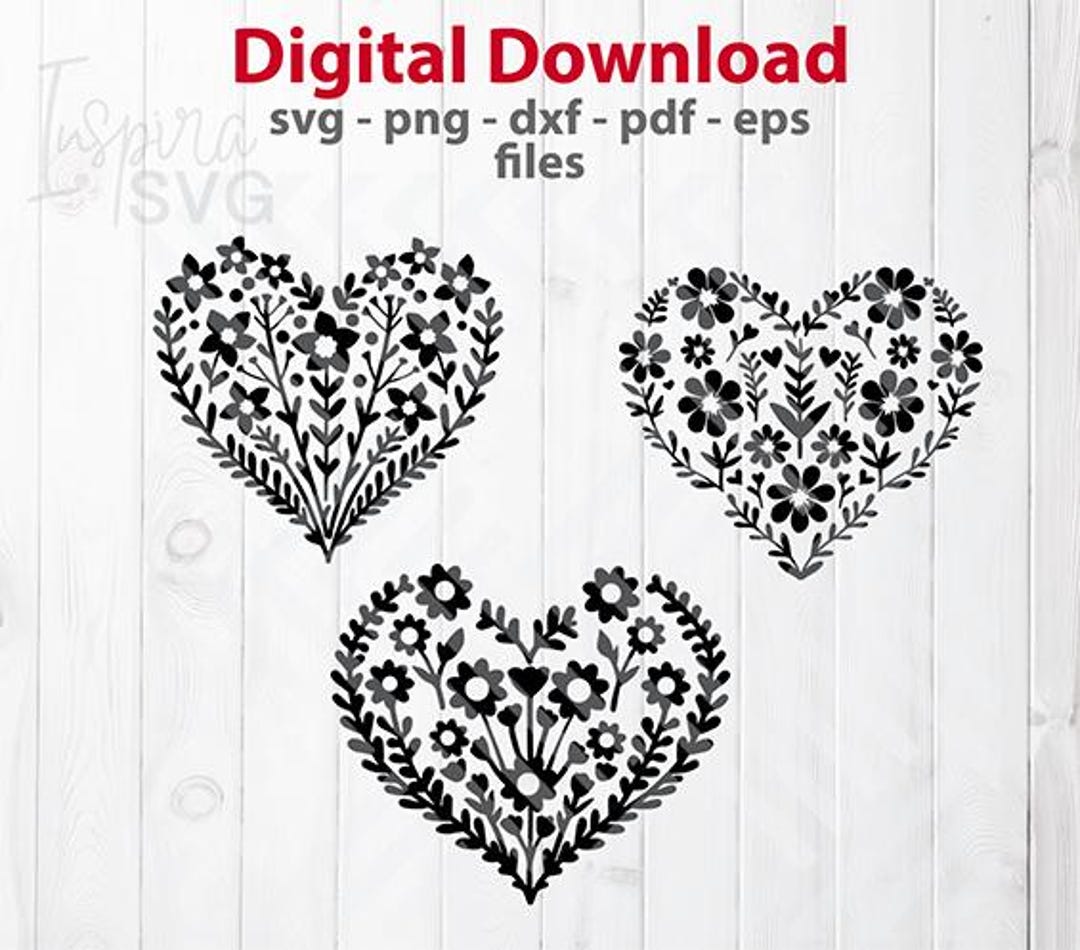 Floral Heart Svg, Flower Heart Files, Heart Wreath Svg, Heart Bouquet ...