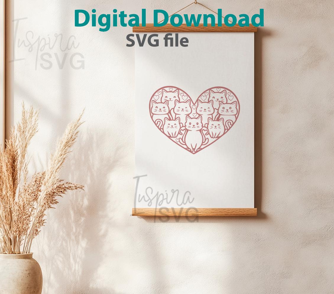 Cat Heart SVG: Valentine's Day Cats Cut File (digital Download) - Etsy