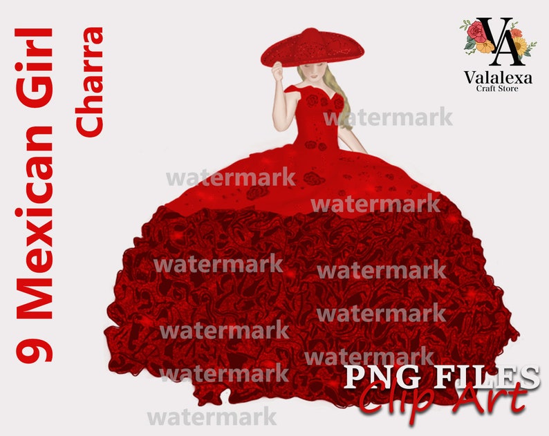 Charra vestido rojo svg clip art, Mexicana roja, quinceañera Clipart ...