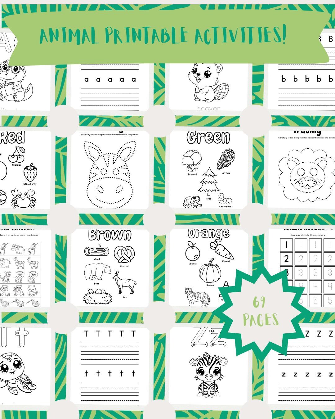 Animal Activity Bundle: Kids Coloring Pages, Tracing, Maze (digital ...