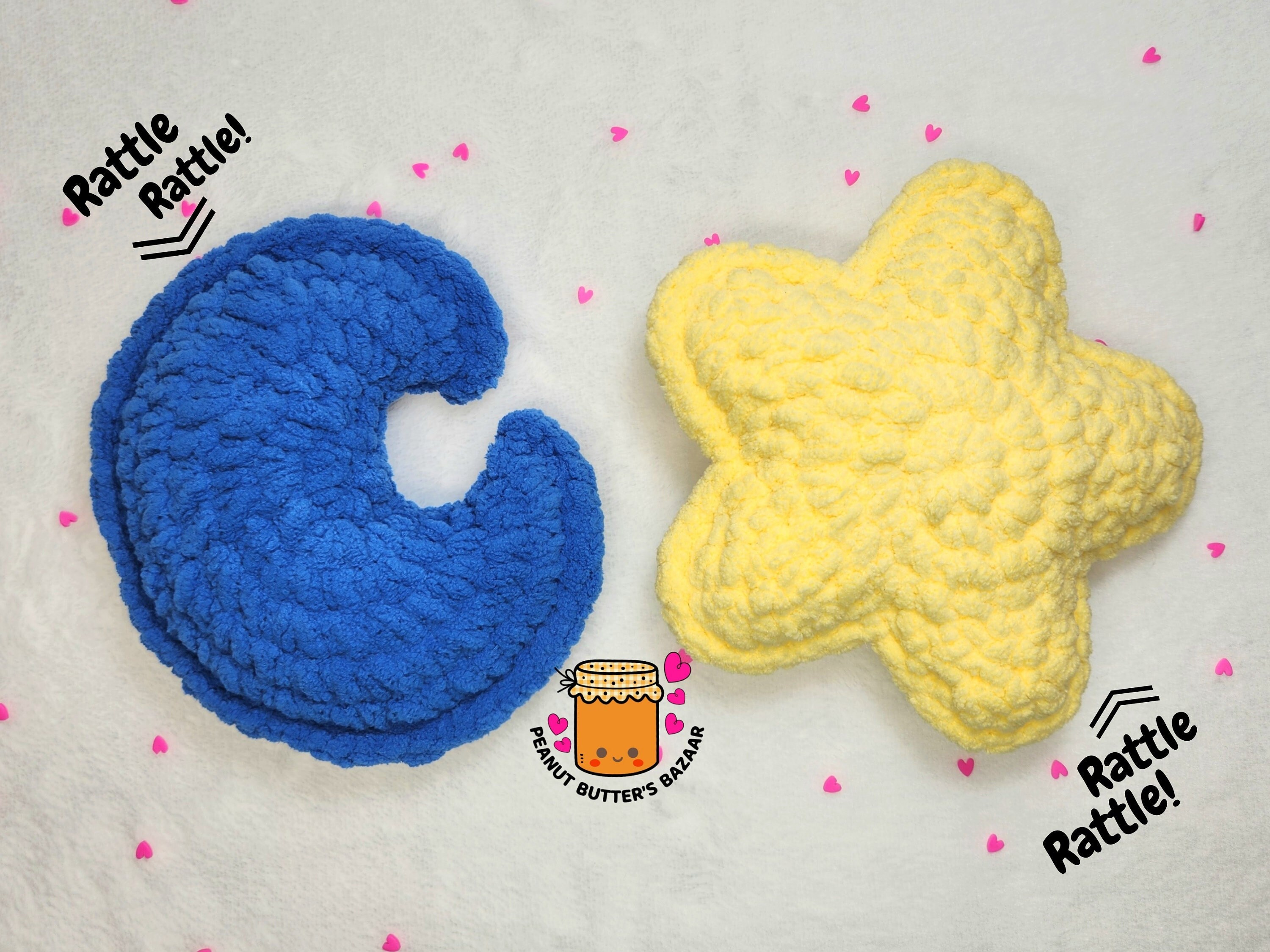 Primary Moon and Star Plush Rattles Soft Crochet Toys for - Etsy