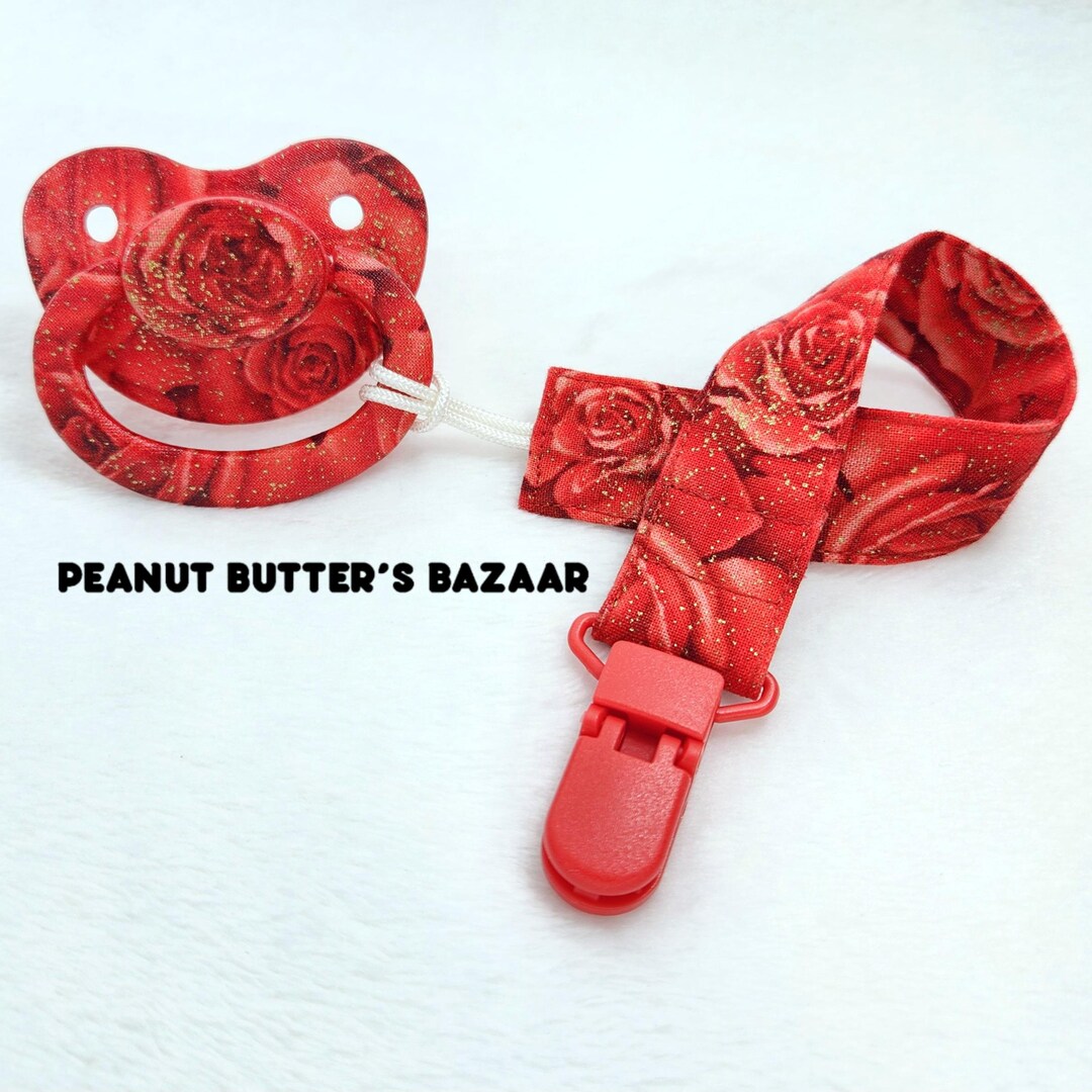 Red Rose ~ADULT SIZE~ Waterproof Fabric Decorated Pacifier & Loop ...