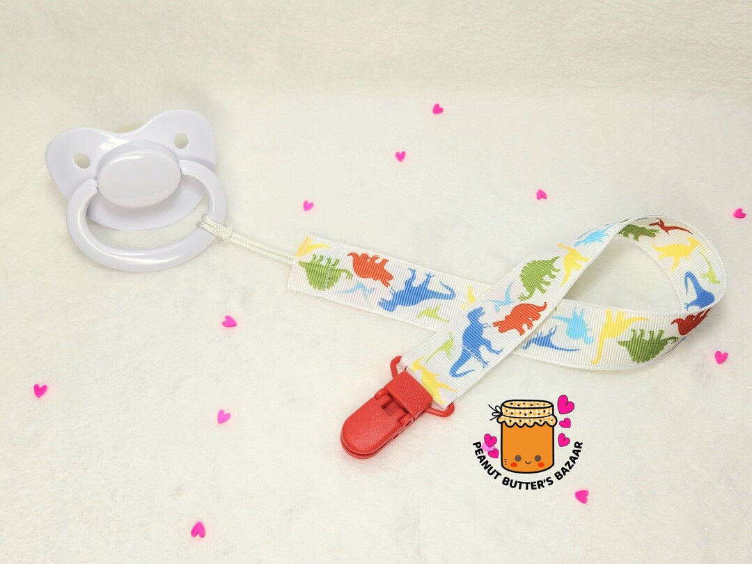 Primary Prehistoric Friends loop Version ADULT Pacifier Clip long ...