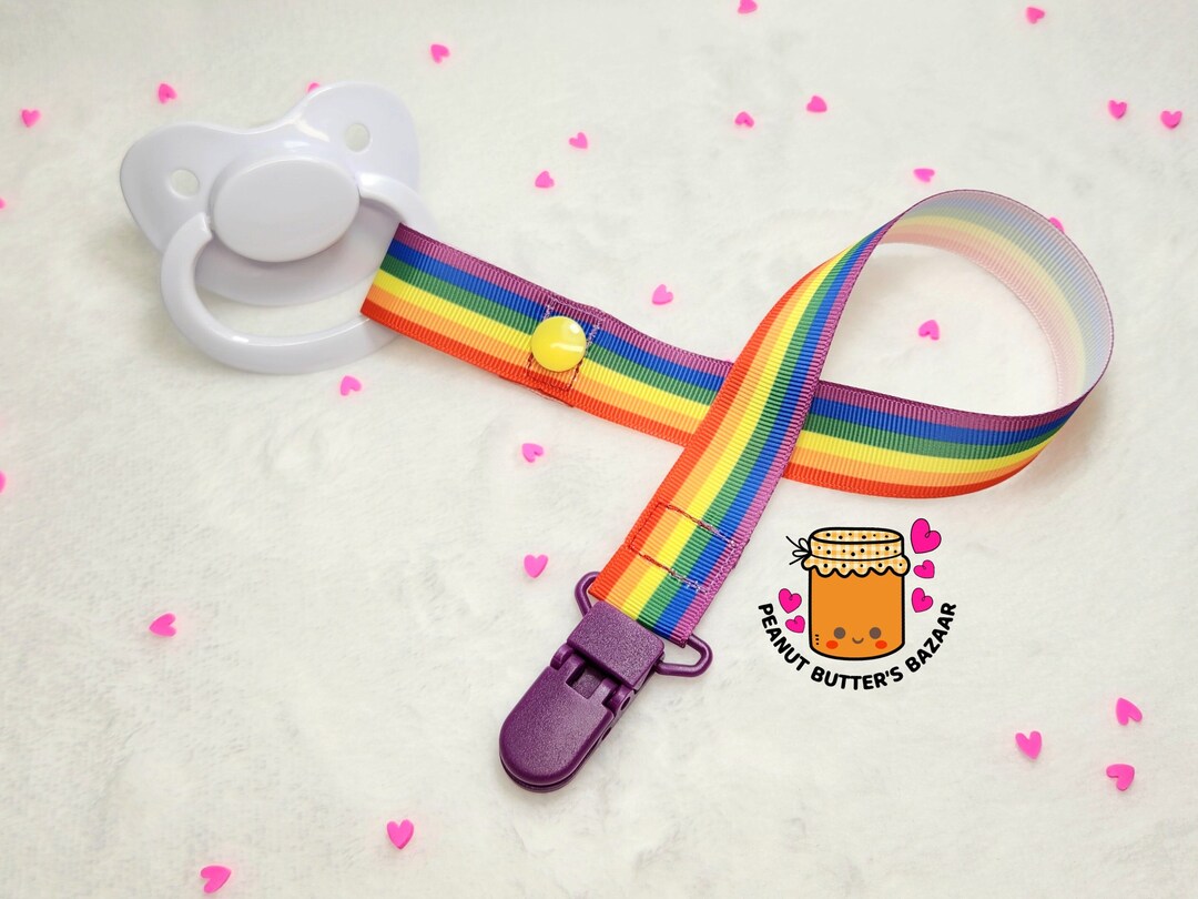 Rainbow LGBT 6 Colors Pride Simple Snaps Ribbon ADULT Pacifier Clip ...