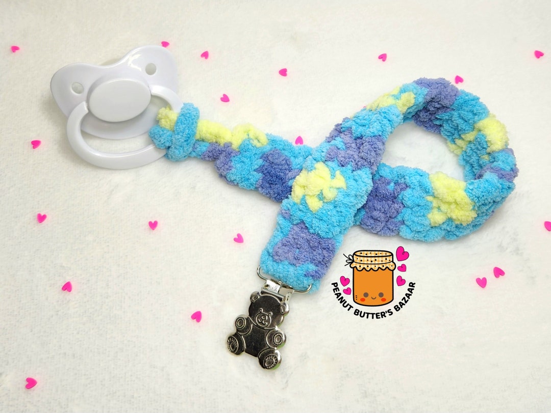 Handsome Guy Super Soft Fuzzy Crochet ADULT Pacifier Clip long Length ...