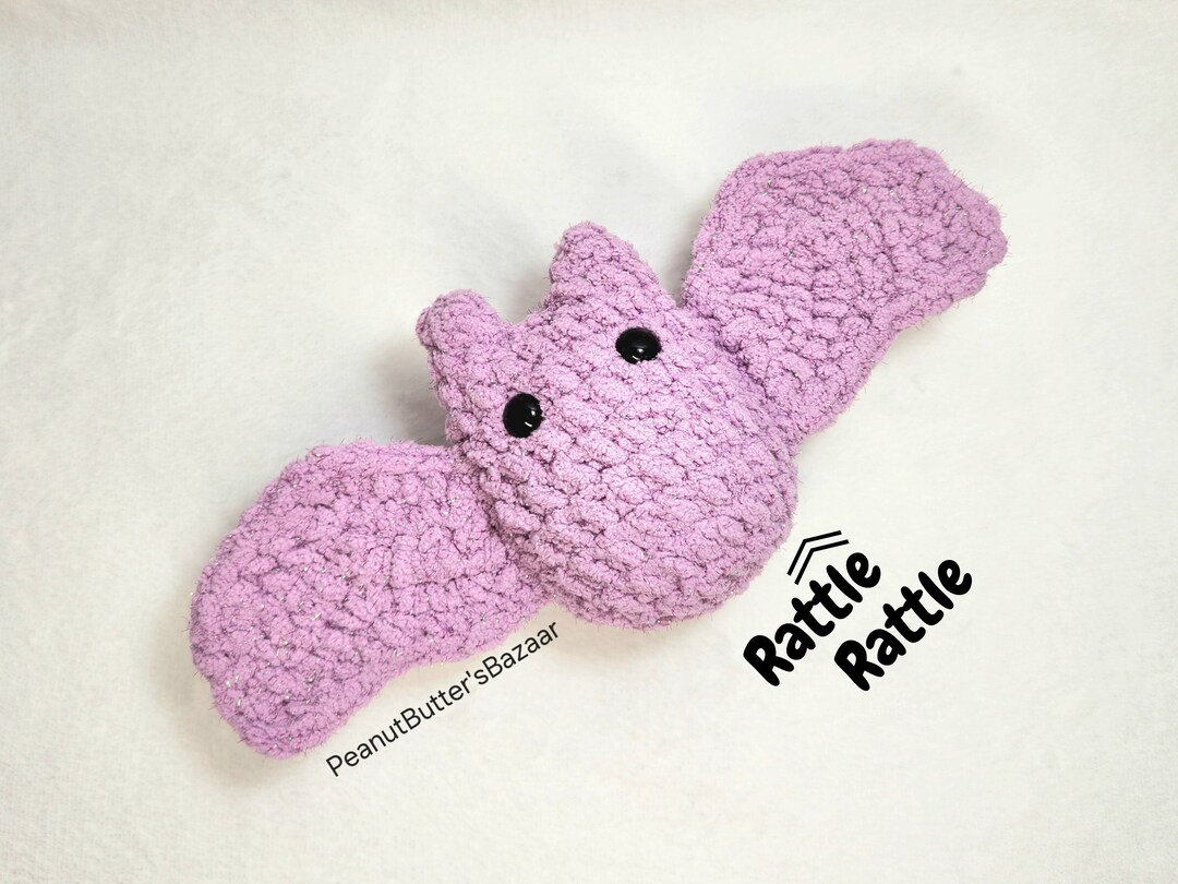 Batty Baby Sparkle Purple Bat Rattle Chunky Crochet Plush Toy ADULT ...