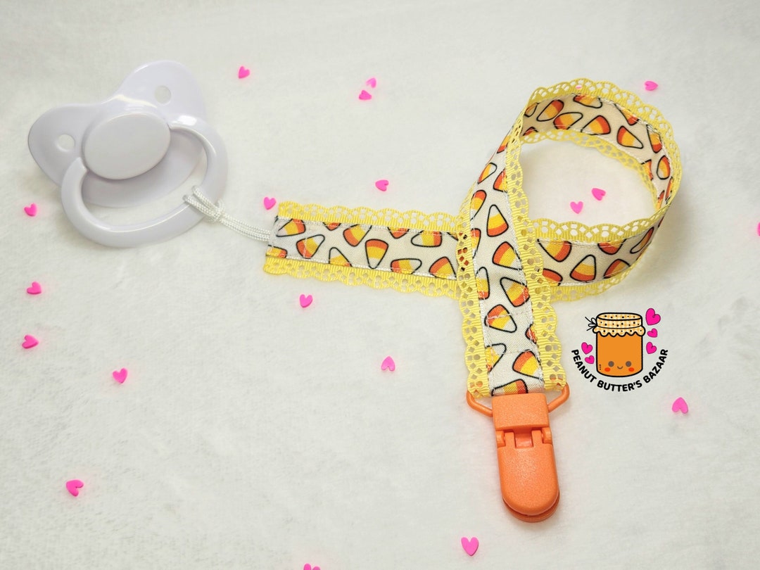 Candy Corn Satin With Grosgrain Lace loop Version ADULT Pacifier Clip ...