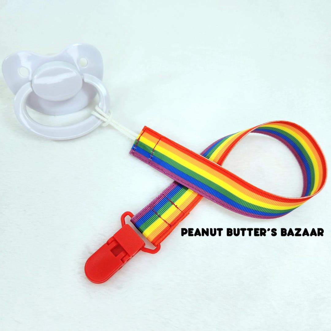 LGBTQ (rainbow) Pride Ribbon Pacifier Clip ~ADULT SIZE~ Double Sided ...