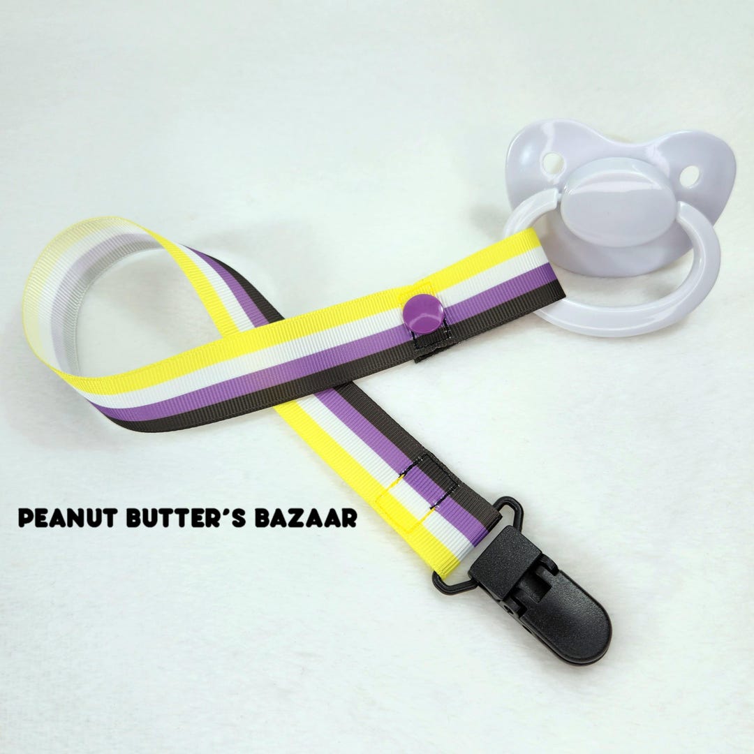 Nonbinary Pride Ribbon Pacifier Clip ~ADULT SIZE~ Single Sided Print ...