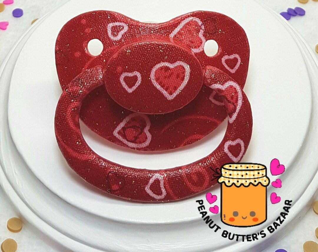Adult Pacifier Scarlet Hearts Waterproof Fabric Decorated Adult ...