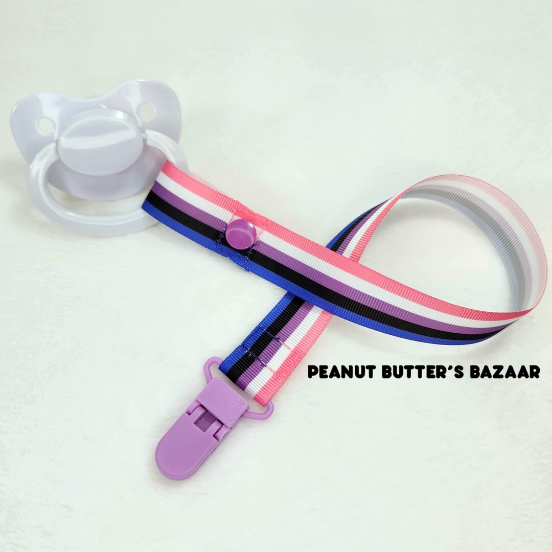 Genderfluid Pride Ribbon Pacifier Clip ~ADULT SIZE~ Single Sided Print ...