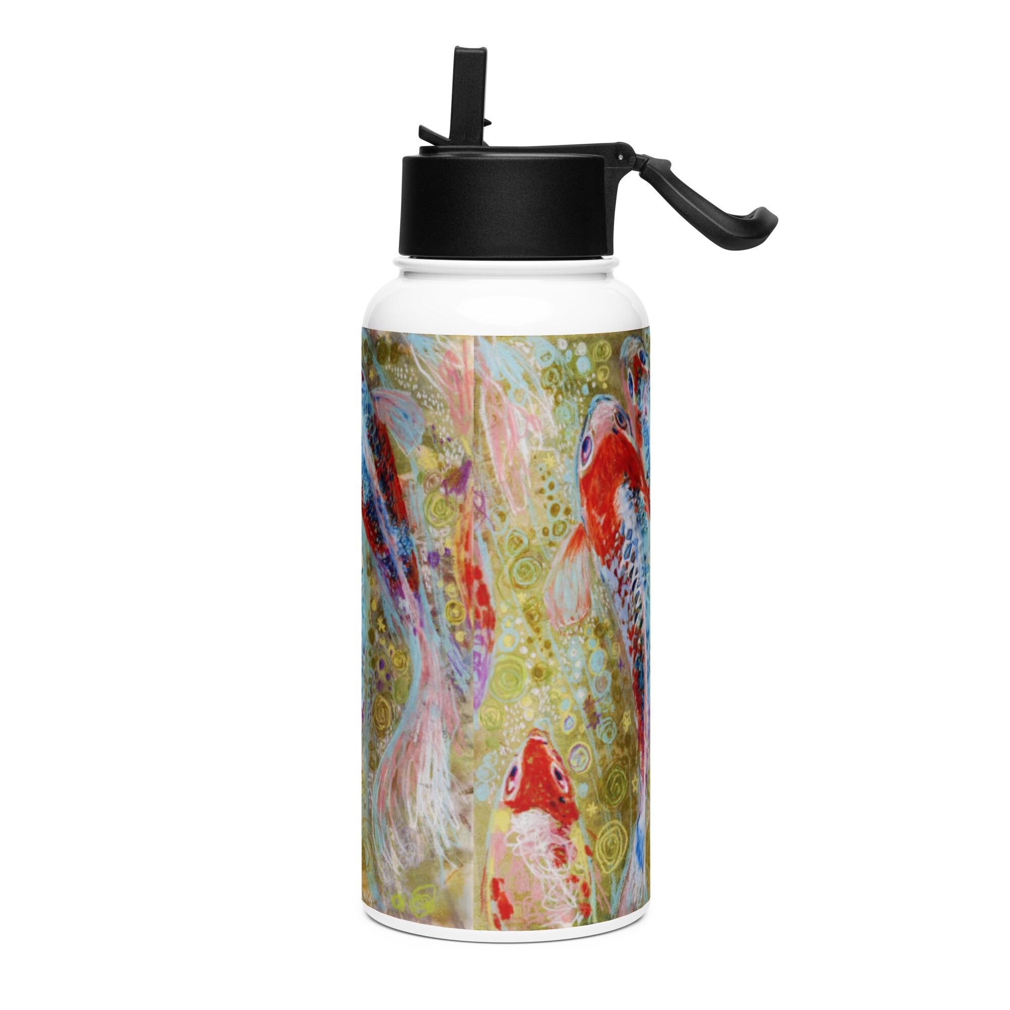 Koi Watercolor Stainless Steel Water Bottle With a Straw Lid - Etsy