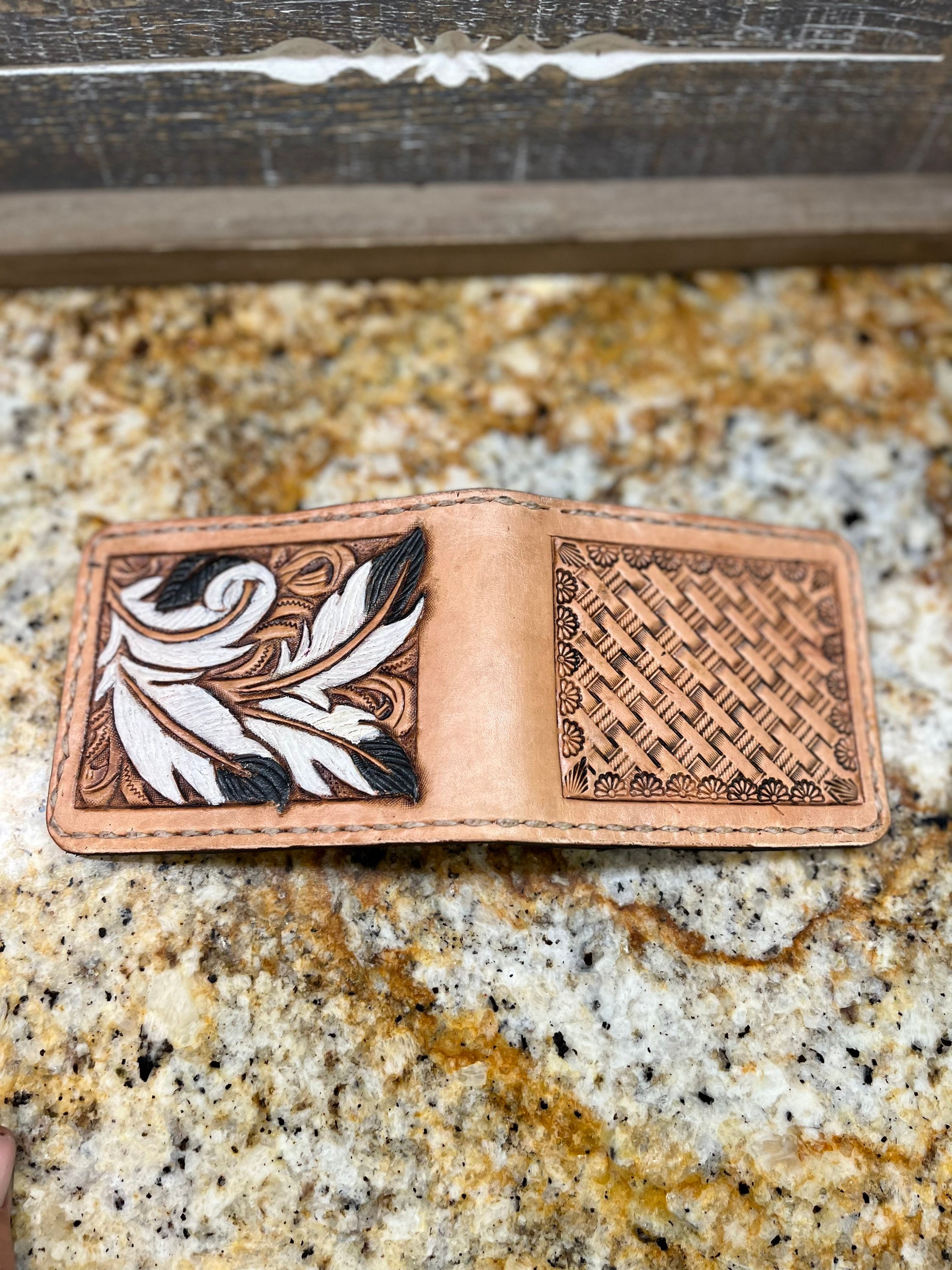 Leather Tooled Painted Feather Western Money Clip Wallet - Etsy