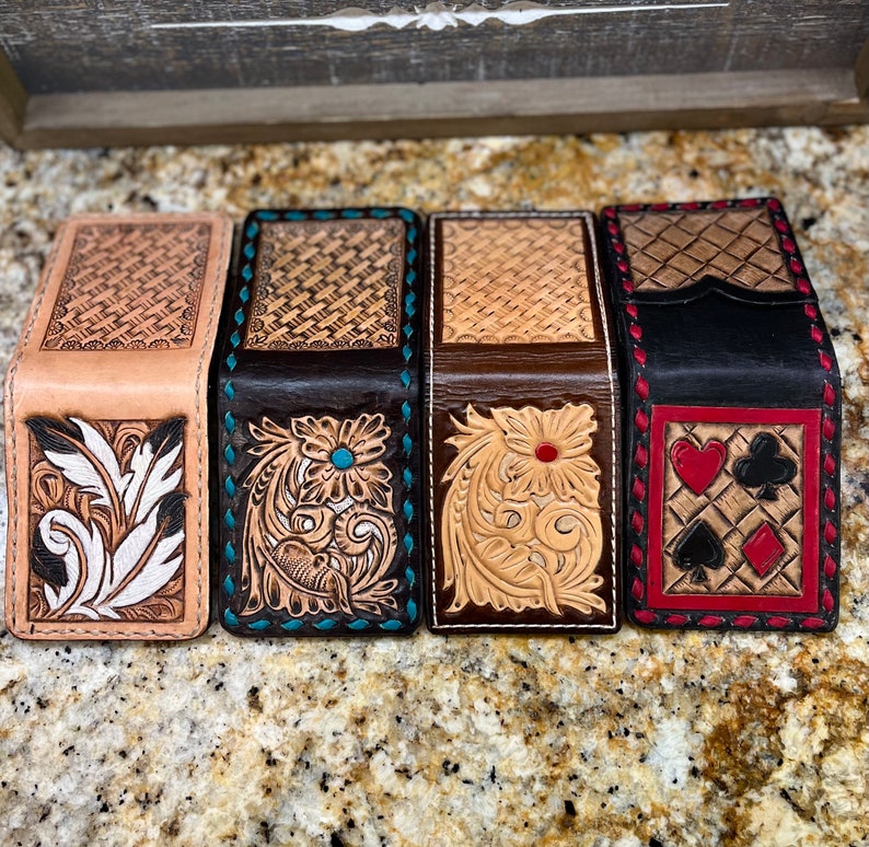 Leather Tooled Painted Feather Western Money Clip Wallet - Etsy