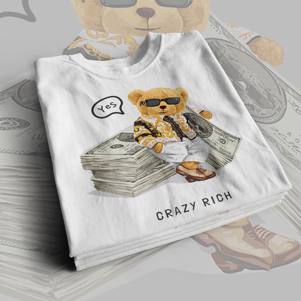 Crazy Rich Teddy Bear PNG Design Digital File - Etsy
