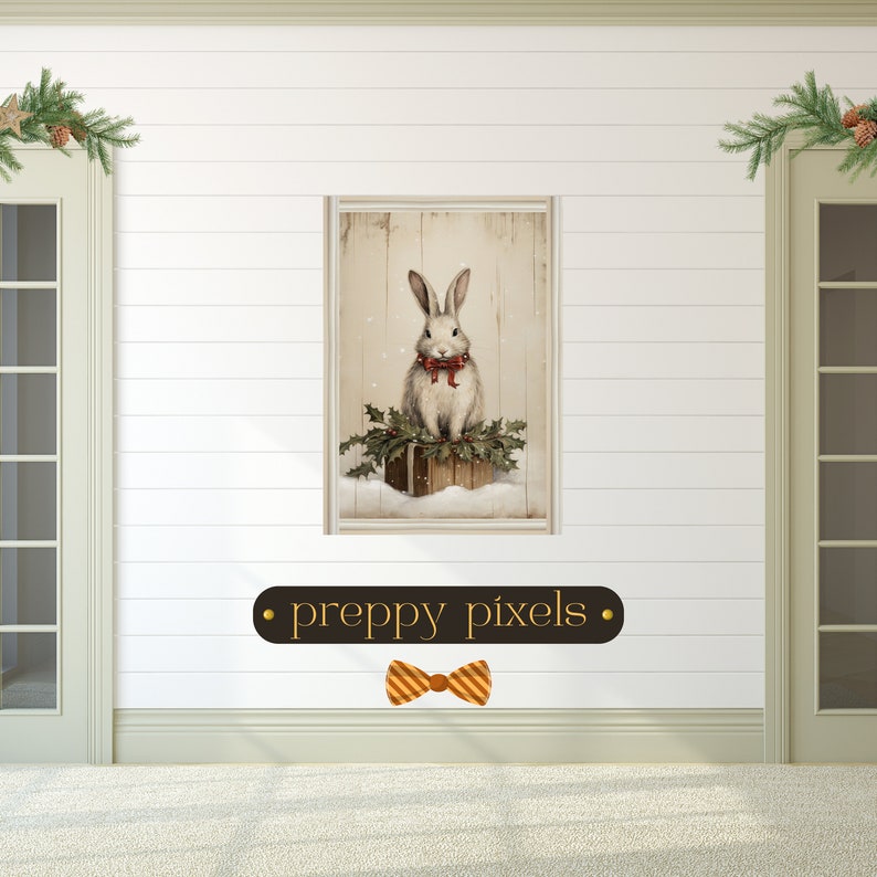Christmas Wall Art Bunny Printable Rustic Xmas Art Vintage Christmas ...