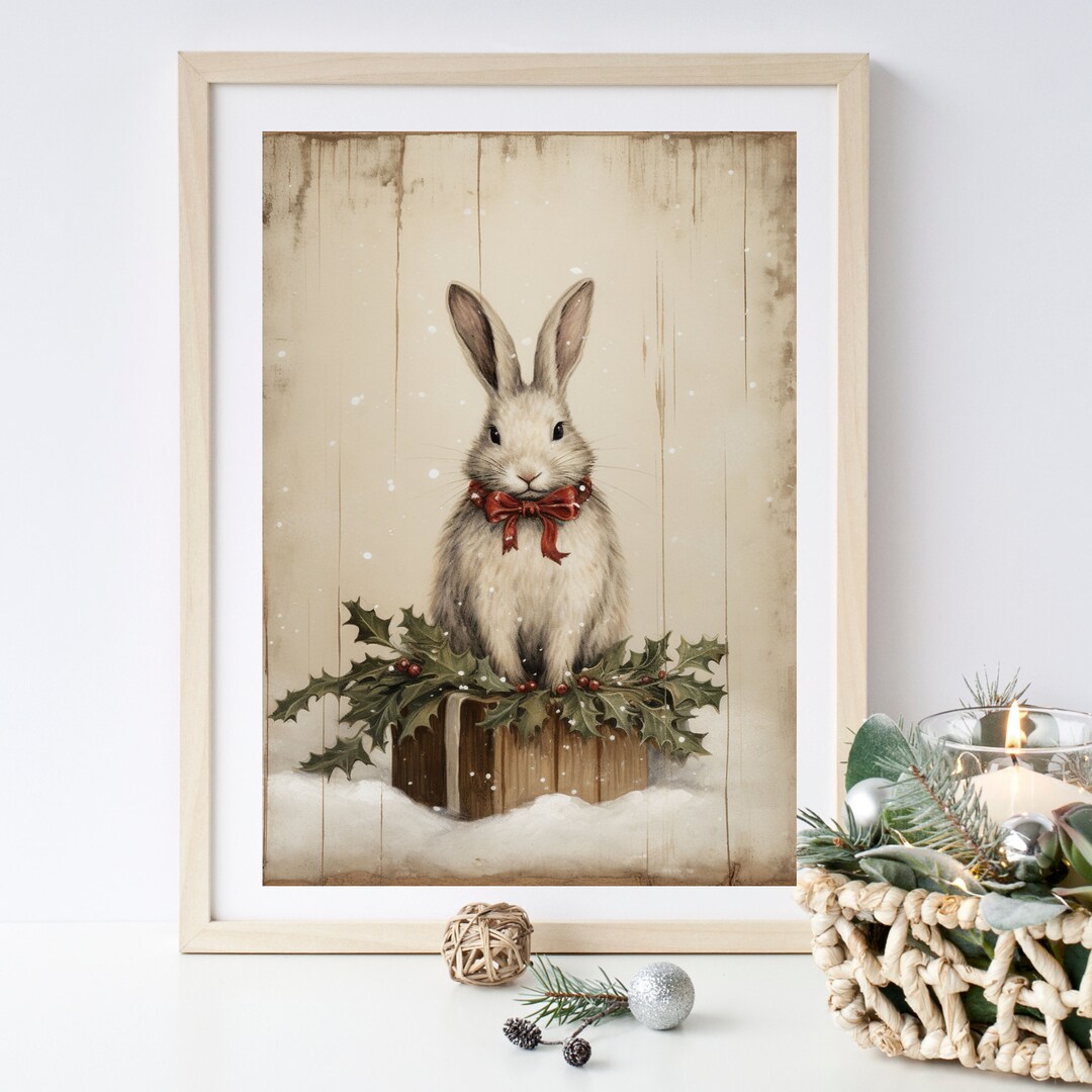 Christmas Wall Art Bunny Printable Rustic Xmas Art Vintage Christmas ...