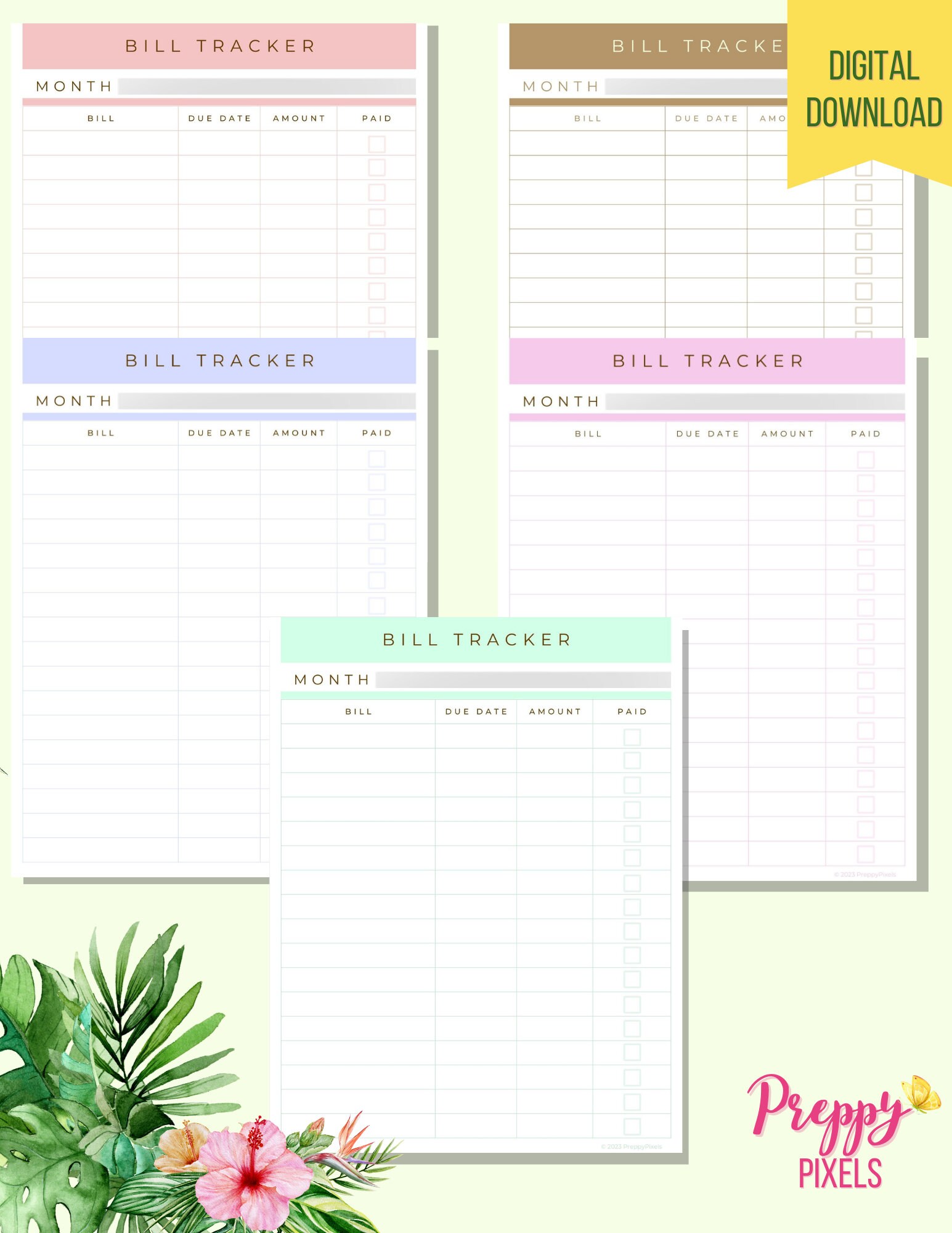 Monthly Bill Tracker Printable-ice Cream Pastel Color Collection | Bill ...