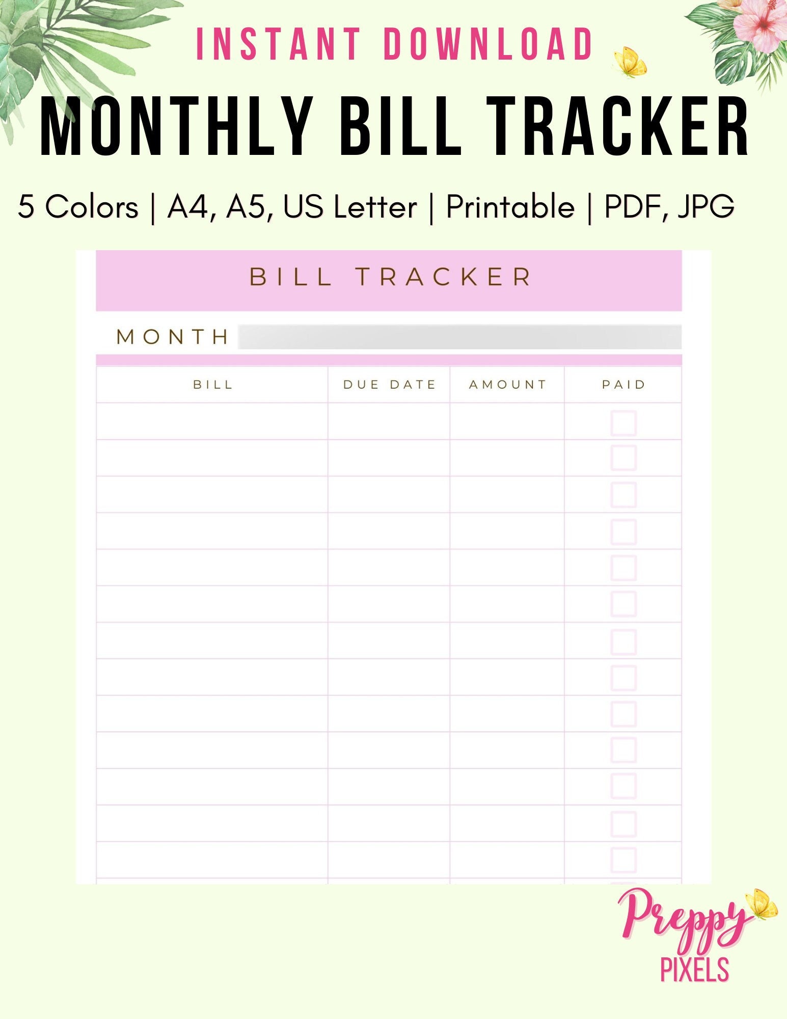 Monthly Bill Tracker Printable-ice Cream Pastel Color Collection | Bill ...