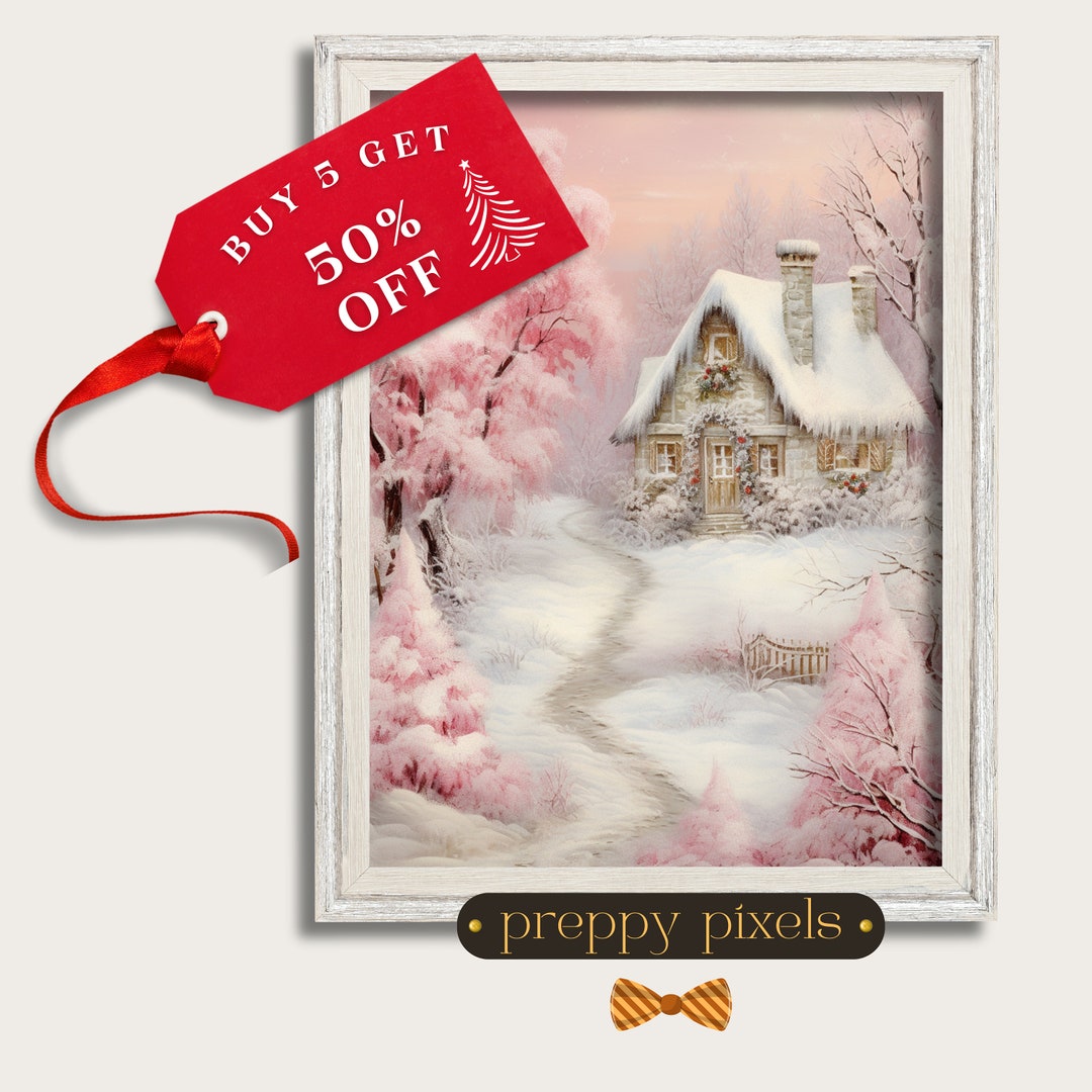 Vintage Pink Christmas Cottage Wall Art Pinkmas Printable Xmas - Etsy