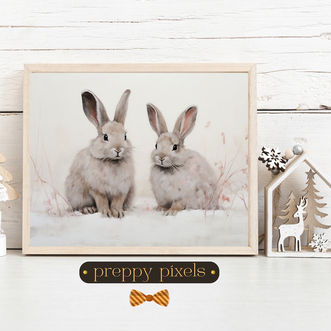 Christmas Wall Art Rustic Rabbits Printable Rustic Xmas Art Christmas ...