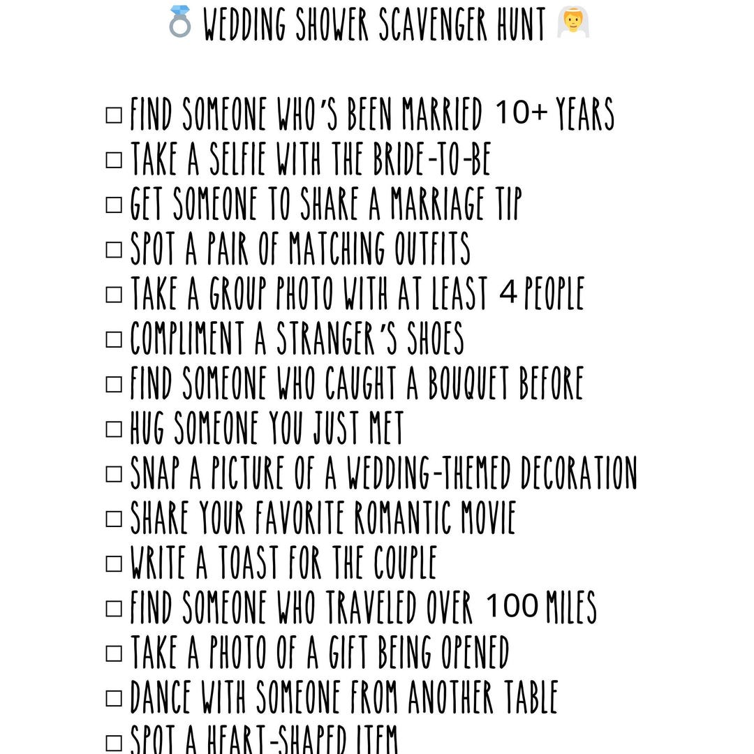 Wedding Shower Scavenger Svg, Wedding Game Cricut, Adult Scavenger Hunt ...