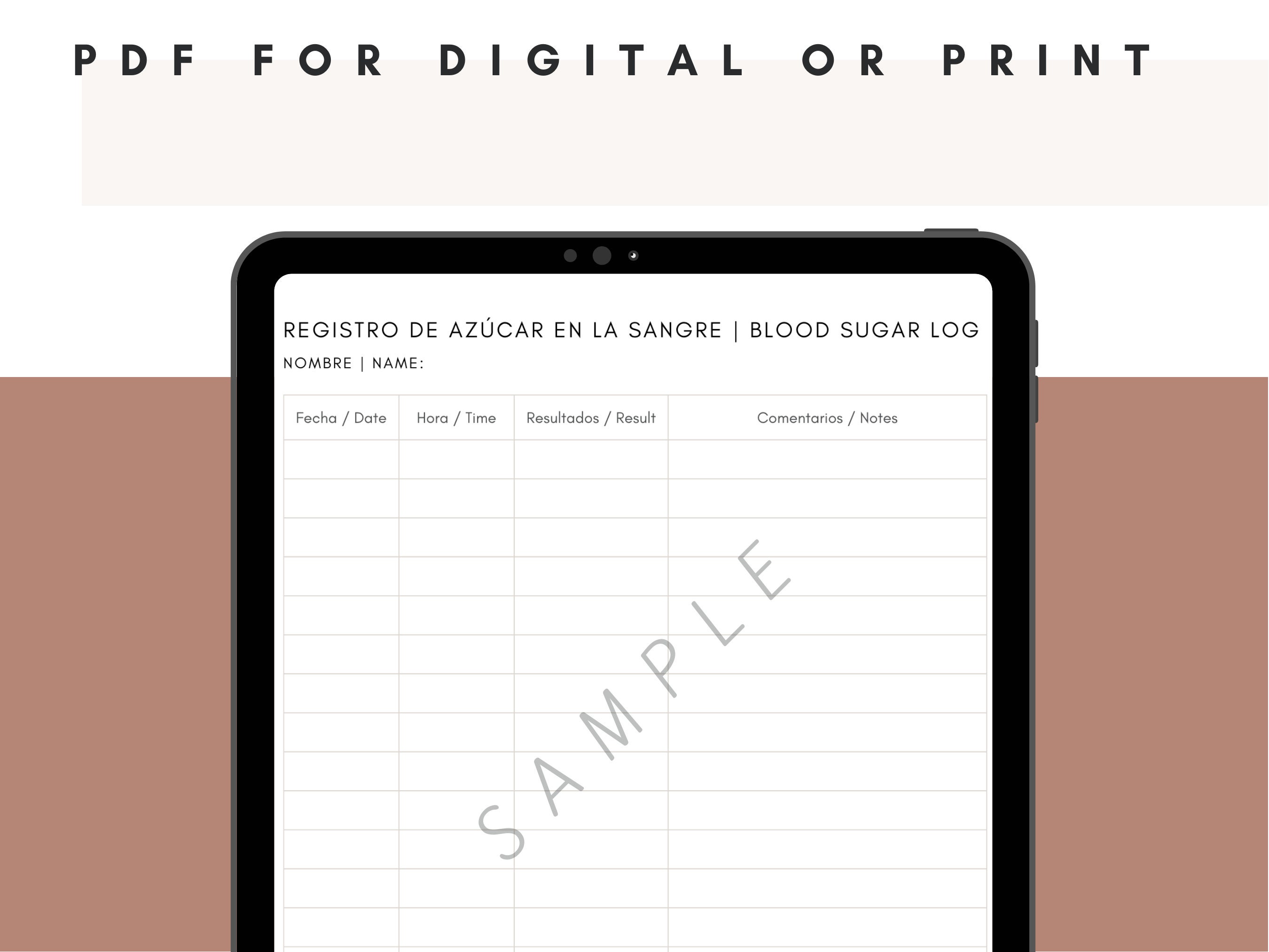 Spanish-english Bilingual Blood Sugar/glucose Log | Printable PDF ...