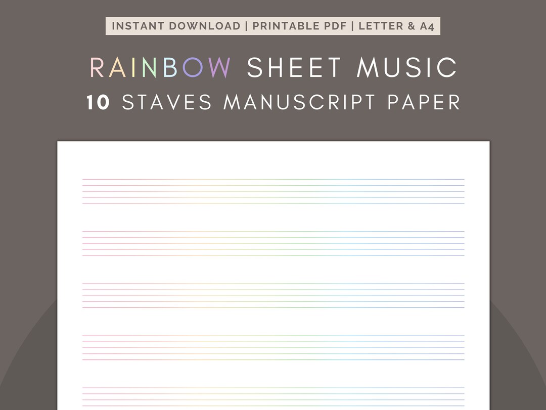 Rainbow Blank Sheet Music - 10 Staves Printable Staff Paper PDF - Etsy