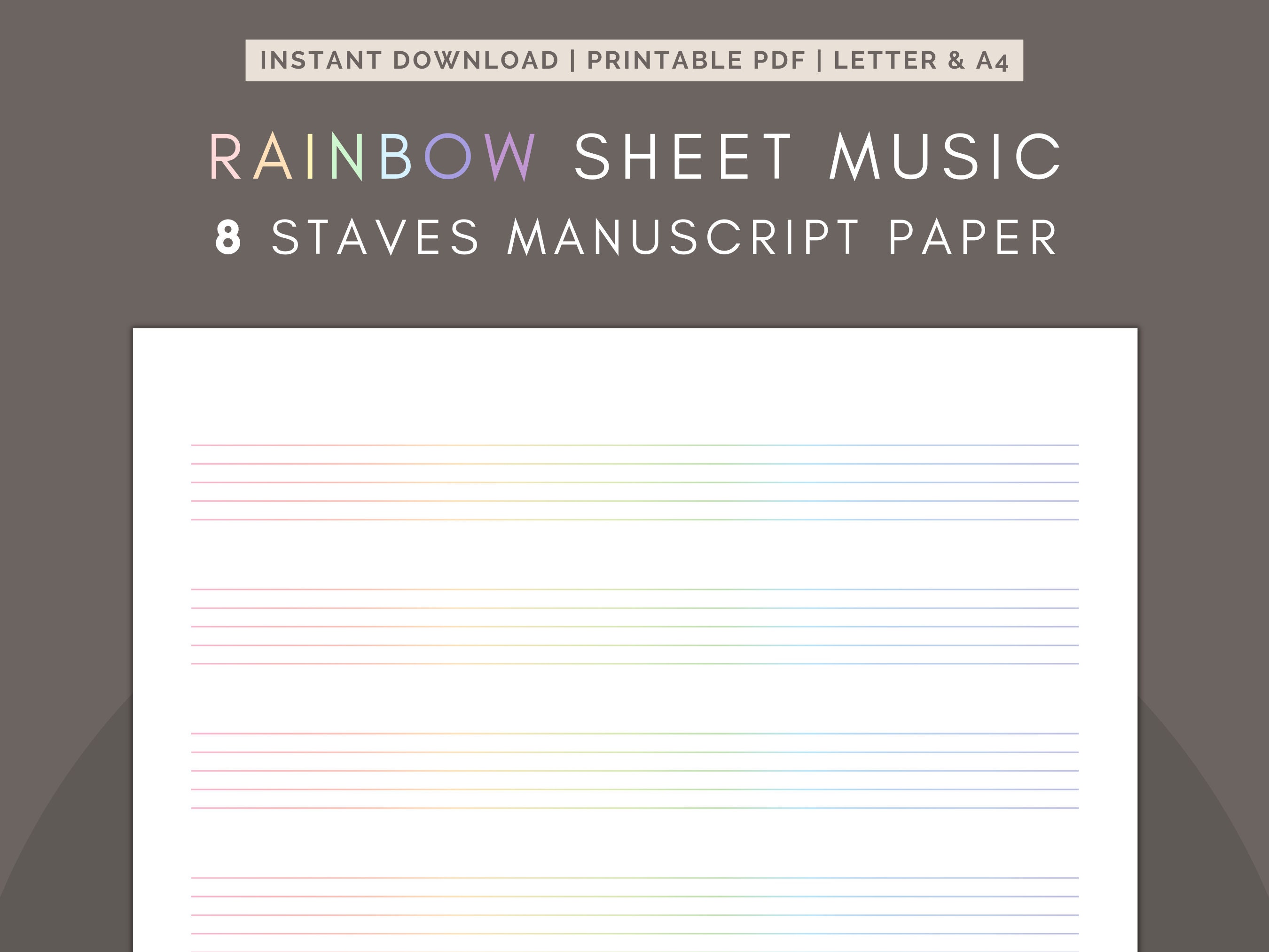Rainbow Blank Sheet Music - 8 Staves Printable Staff Paper PDF - Etsy