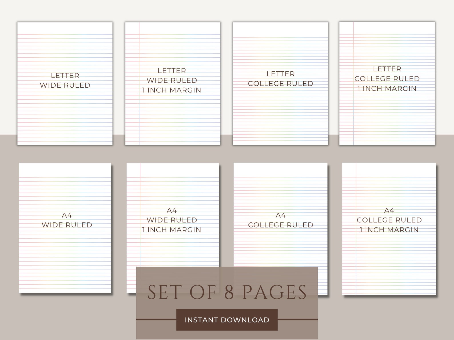 Pastel Rainbow Lined Writing Paper Printable PDF | Set of 8 | A4 + US ...