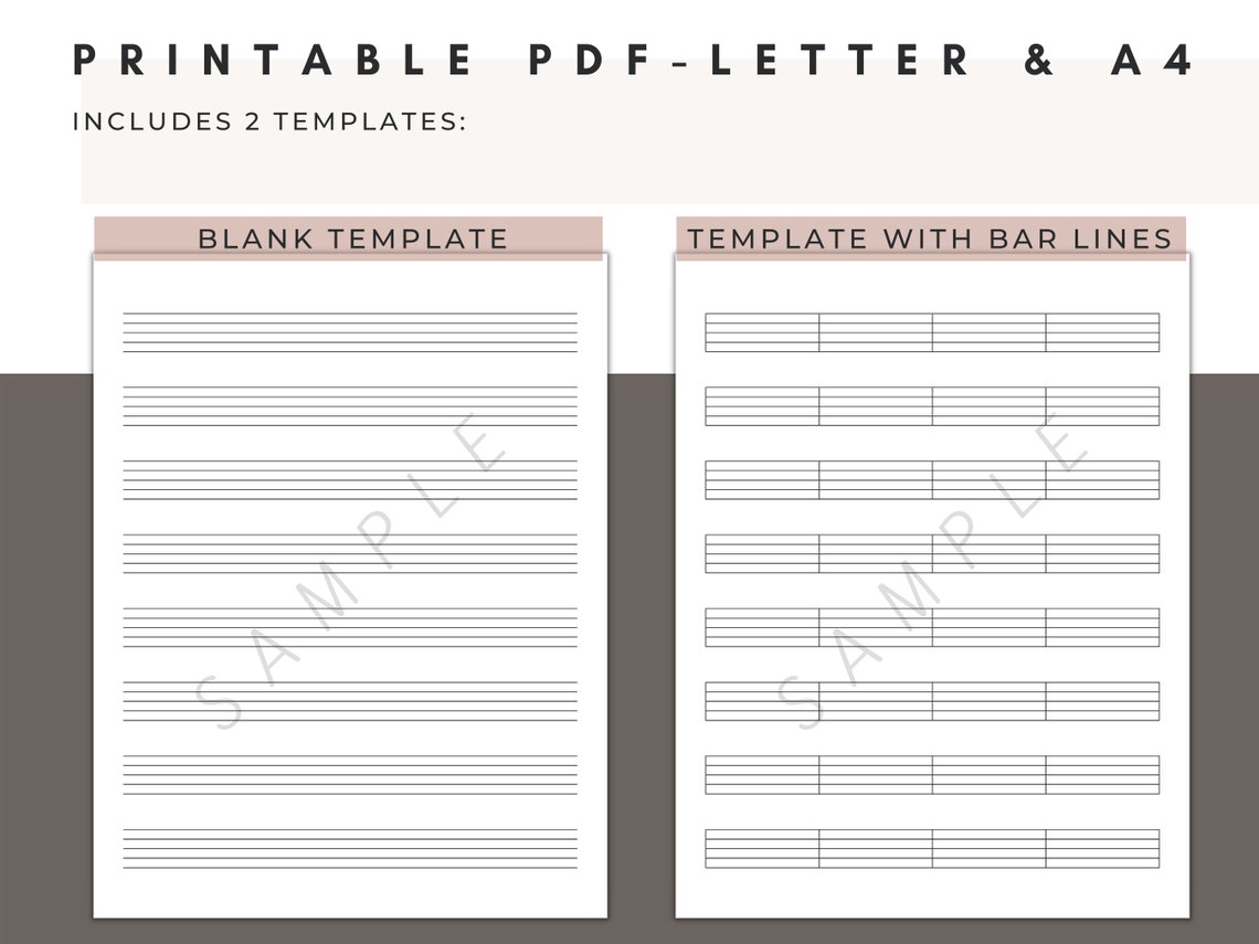 Blank Sheet Music - 8 Staves Printable Staff Paper PDF - Etsy