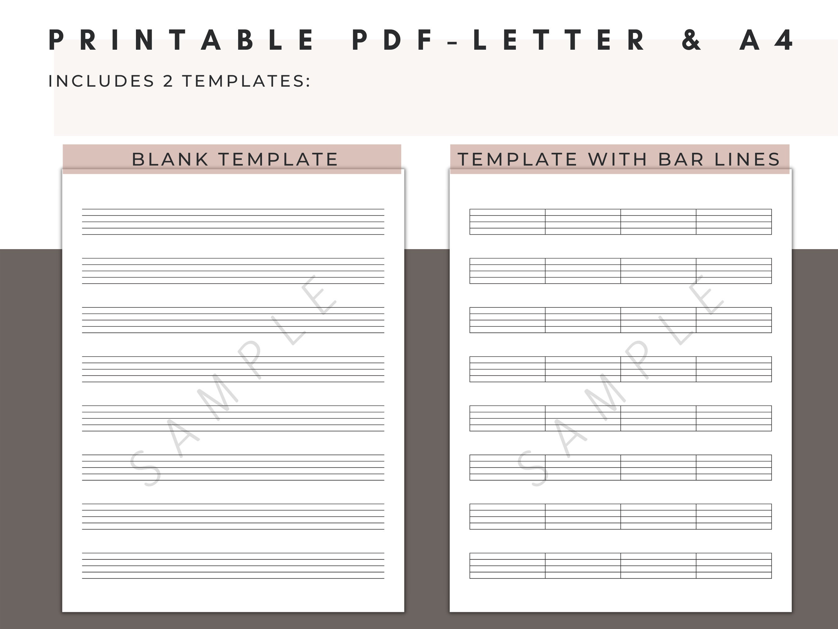 Blank Sheet Music - 8 Staves Printable Staff Paper PDF - Etsy