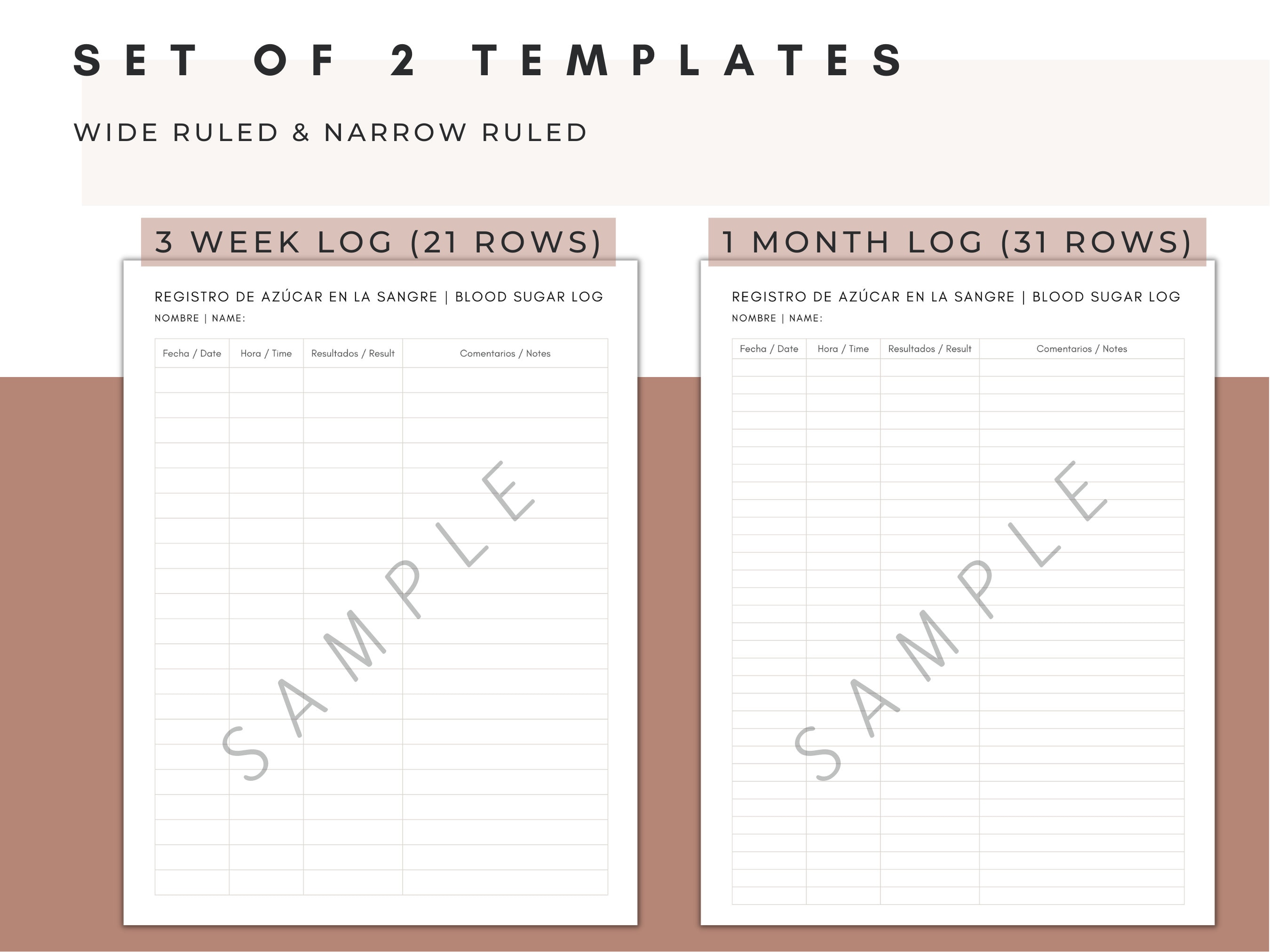 Spanish-english Bilingual Blood Sugar/glucose Log | Printable PDF ...