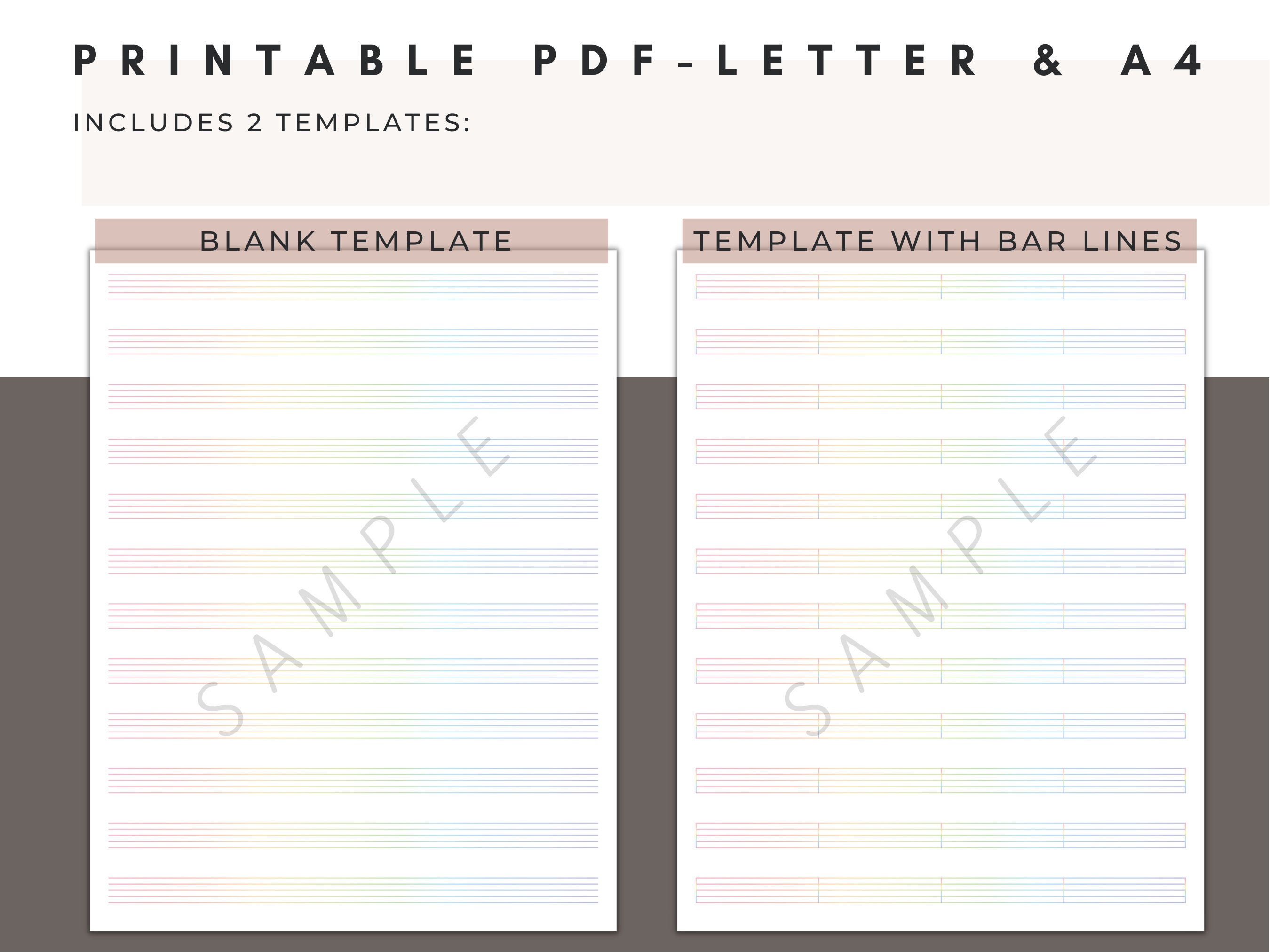 Rainbow Blank Sheet Music - 12 Staves Printable Staff Paper PDF - Etsy