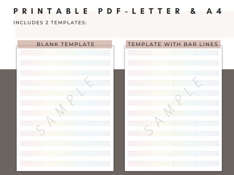 Rainbow Blank Sheet Music 12 Staves Printable Staff Paper - Etsy
