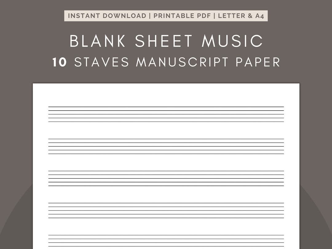 Blank Sheet Music - 10 Staves Printable Staff Paper PDF - Etsy