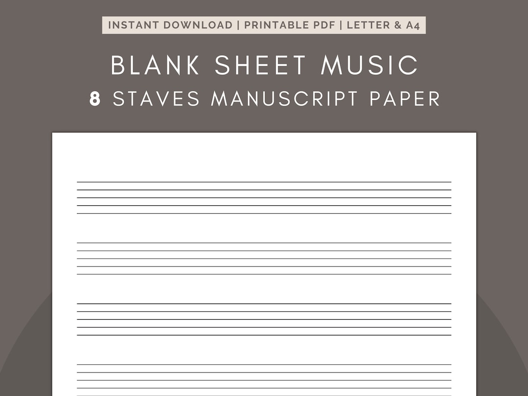 Blank Sheet Music - 8 Staves Printable Staff Paper PDF - Etsy