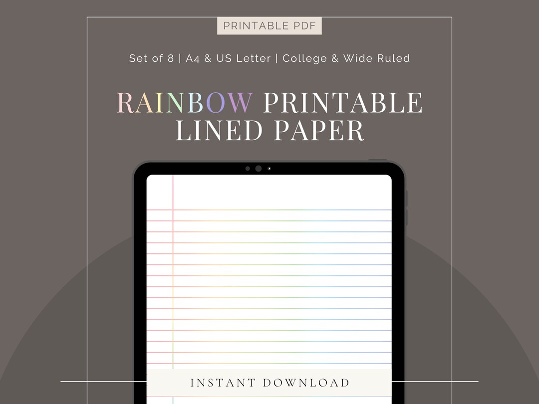 Pastel Rainbow Lined Writing Paper Printable PDF | Set of 8 | A4 + US ...