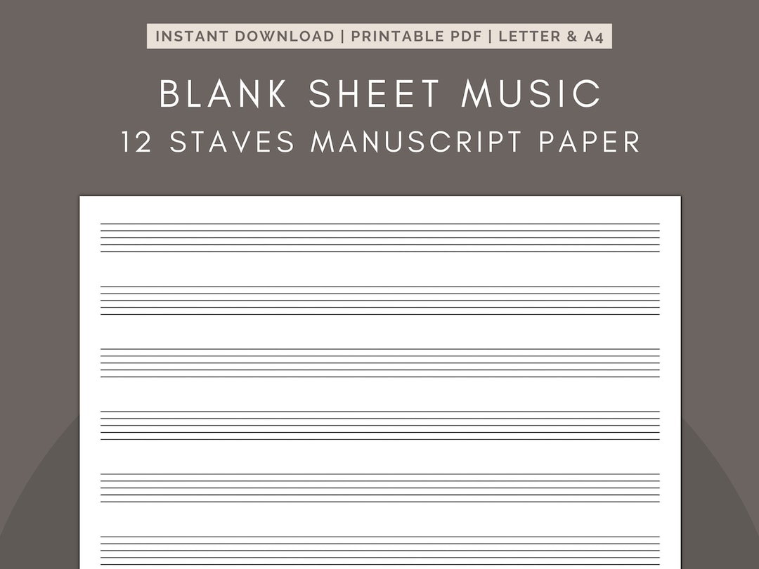 Blank Sheet Music - 12 Staves Printable Staff Paper PDF - Etsy