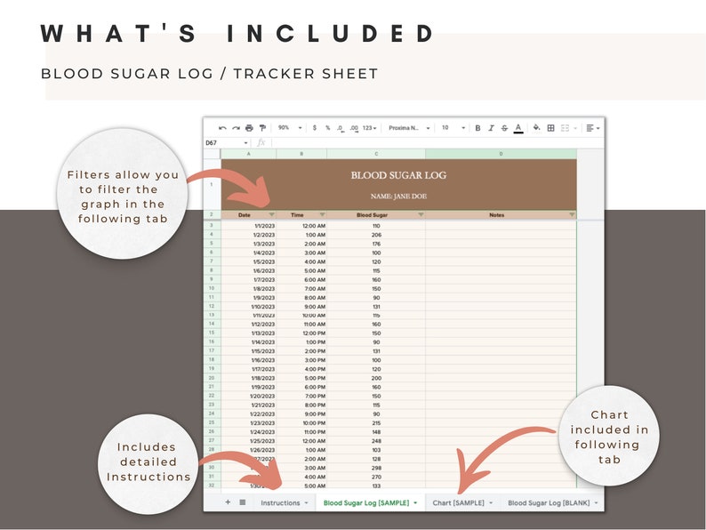 Blood Sugar Log | Spreadsheet Tracker | Google Sheets Template ...