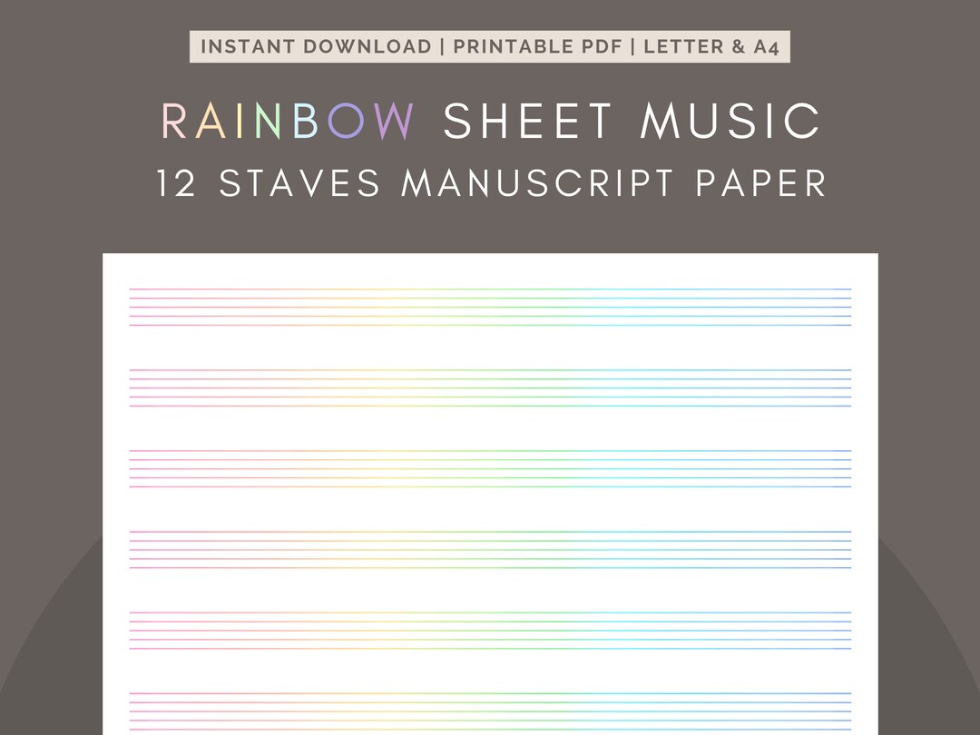 Rainbow Blank Sheet Music - 12 Staves Printable Staff Paper PDF - Etsy