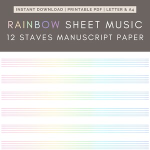 Rainbow Blank Sheet Music - 12 Staves Printable Staff Paper PDF - Etsy