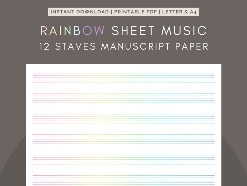 Rainbow Blank Sheet Music 12 Staves Printable Staff Paper PDF - Etsy