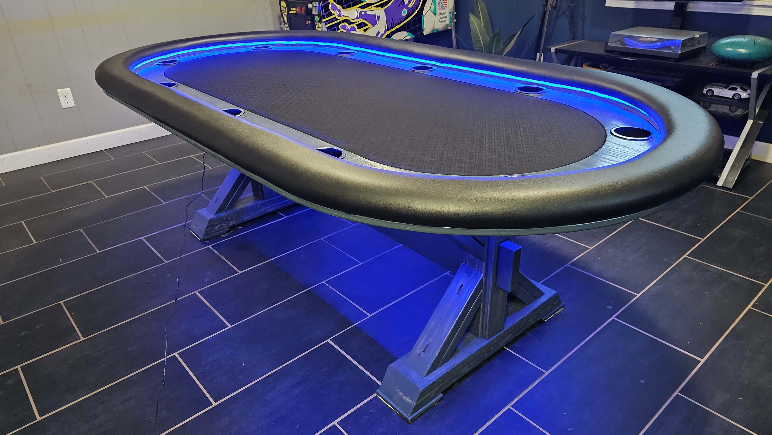 Farmhouse Red Oak Racetrack LED Game Table Holdem Poker 10 Person - Etsy