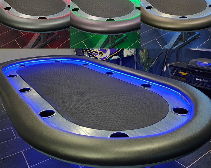 Farmhouse Red Oak Racetrack LED Game Table Holdem Poker Table 10 Person ...