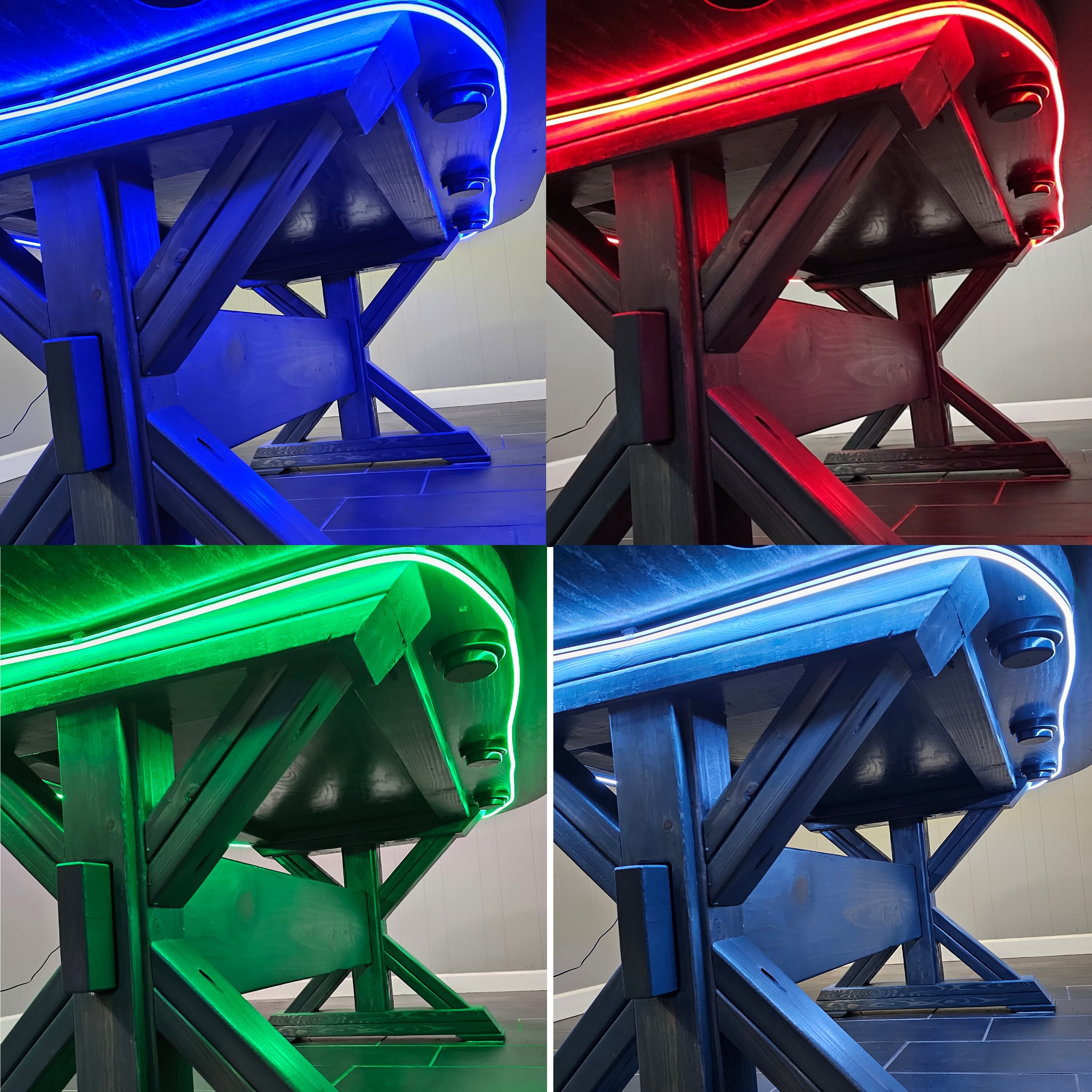 Farmhouse Red Oak Racetrack LED Game Table Holdem Poker Table 10 Person ...